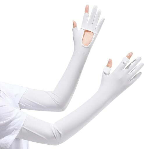 【UVカット手袋+アームカバー2in1】UPF50+の接触冷感アイスシルク素材を使用したこのUVカットアームカバーは、99%以上の紫外線をブロック!バイク通勤やドライブ時のハンドル操作はもちろん、ガーデニングやアウトドアアクティビティでも、...