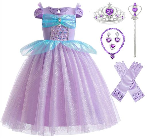 🔱【人気デザイン】リトルマーメイドのプリンセスアリエルの子ども用ドレスです。胸元のキラキラした貝や段になったふんわりスカートが上品さを演出。腰から広がるスカートがボリュームのあるシルエットを作り上げ、後ろ姿まで一部の隙もない...