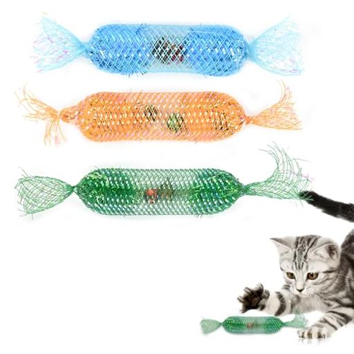 猫のおもちゃ 【ペット用猫のおもちゃ】プラスチック製のネットでできたキャンデー型です。鮮やかな色合いが猫の好奇心を刺激し、追いかける遊びの中で運動不足やストレスを解消できます。 【鈴&amp;音の刺激】ネットパイプ内部に鈴を内蔵、触れた際に...