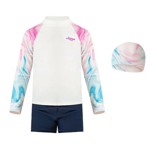 【商品内容】・3点セット:トップス+レギンス+スイムキャップトップス+ショートパンツ+キャップカラー:マーブル柄パンツタイプ:レギンスショートパンツサイズ:110-150星(白抜き)(サイズ表はページの下にあります。