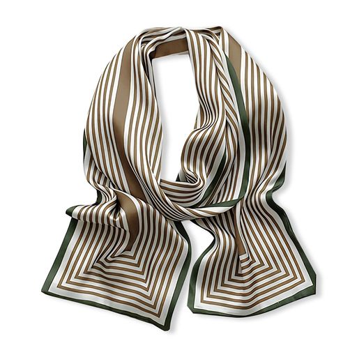 【絶妙なデザイン】このシルクスカーフは、クラシックなストライプ柄で、シンプルで洗練されたフレンチヴィンテージスタイルを表現しています。簡潔なストライプが整然とまばらに密集し、ミニマルな美意識の中で、センスと自信に満ちた態度を明らかにしていま...