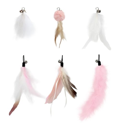 安全安心に遊べる天然鳥の羽根(6羽):ねこじゃらしの先端につけるおもちゃは6天然羽根、楽に交換できる羽単品のおもちゃ(羽のおもちゃ6セット)釣り竿なし。 鈴付き:猫じゃらしは鈴が付きるため、じゃれると音がして猫の興味を引きやすくなっています...