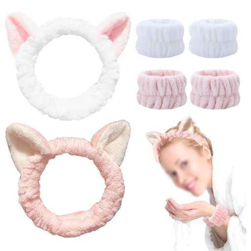 【ヘアバンド洗顔リストバンド】ヘアバンドx2+吸水リストバンドx4のセットです、リストバンドのサイズ(約):高さ5cm、幅9cm、最大幅14cm、ヘアバンドのサイズ(約):高さ5cm、幅20.5cm、最大幅29cm 【優れた質感と速乾性】超...