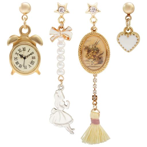 桜絶妙なデザイン:美しくエレガントなドロップピアス4点。時計のピアス、女の子のピアス、ウサギバッジのピアスとハート型ピアス。軽量で、作業が細かく、アレルギーを防ぎ、快適で安全な着用を確保します。 桜材質:鋼針及び合金。耐久性、贅沢さ、高強度...