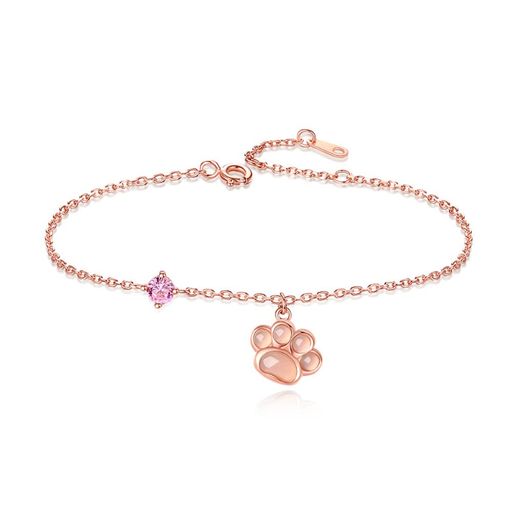 【材質】シルバー925純銀、ピンククリスタル、ジルコニア。【サイズ】:チェーン長約:さサイズが調整でき16m+1.5cm+1.5cm。重さ:約2.7g。 【ユニークなデザイン】可愛い猫の肉球のピンククリスタルモチーフデザイン、あなたの手元で...