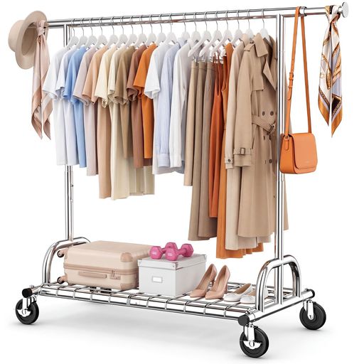 🧥【耐荷重205KG】🧥自立型物干しラックは、水、錆、腐食、引っかき傷からの保護を強化するために、耐久性がある高品質の金属で作られています。205kgまで収納できます。靴と荷物の保管用の下部棚は90kgの耐荷...