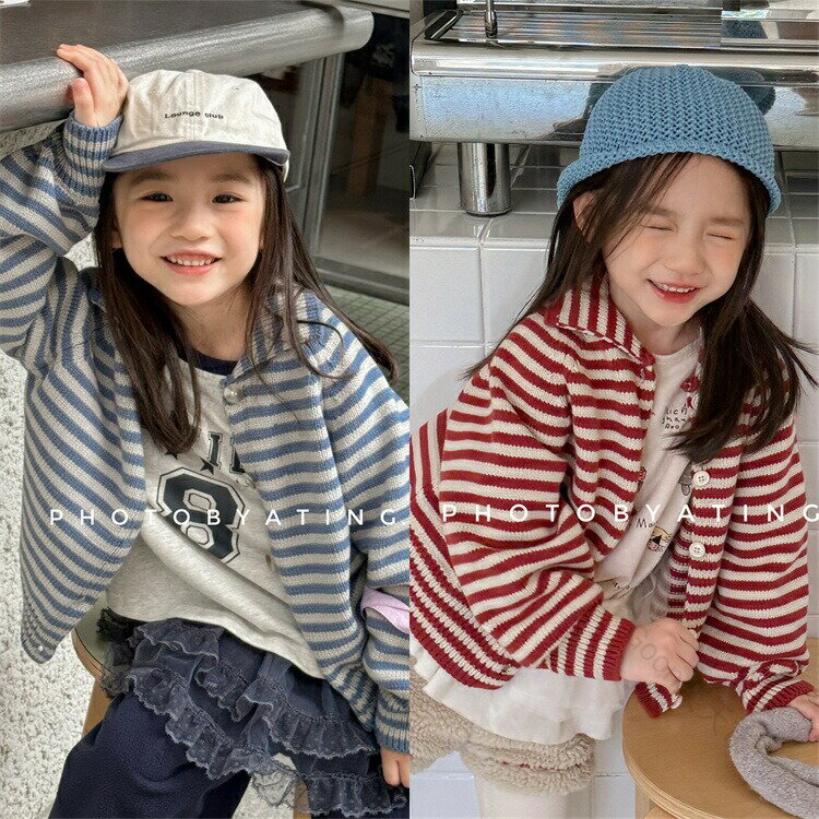 【原産国／製造国: 中国】 .秋冬 子供服 ニットカーディガン ボーダー柄 セーター 女の子 男の子 トップス 長袖 ニット 羽織り 韓国子ども服 カジュアル おしゃれ かわいい 80-130cm 通園 通学 防寒 キッズファッション キッ...
