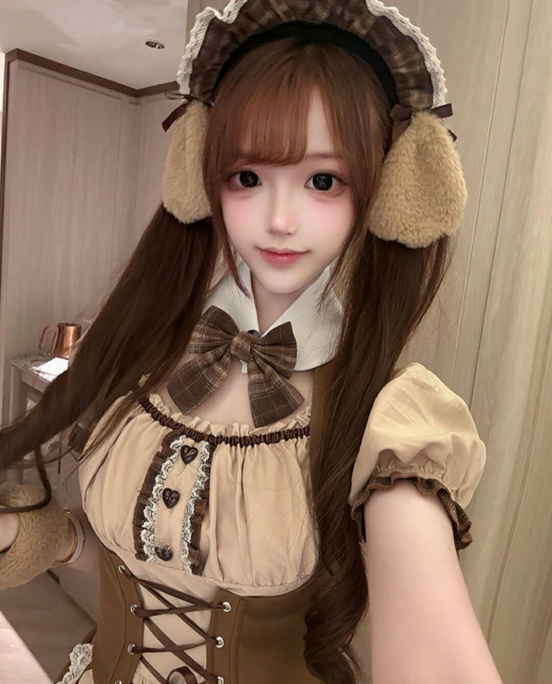 メイド服 可愛い チェック拼接 エプロン付き&nbsp; メイド コスプレ フリル 衣装&nbsp; カジュアル クリスマス デート パーティーウェア
