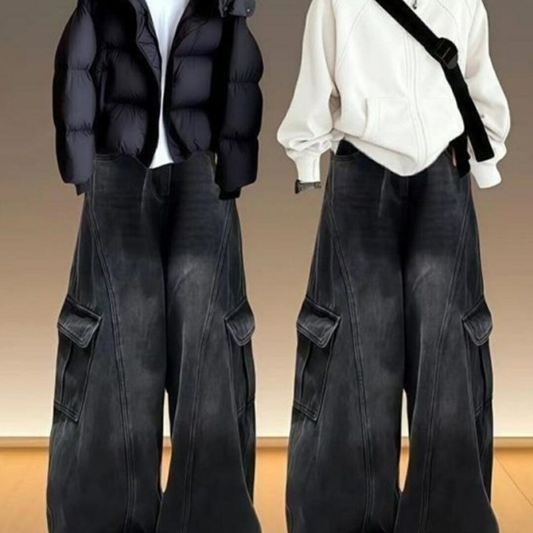ゆったり デニムパンツ ゆったり 体型カバー ワイドパンツ 秋冬 ワイド デニム 春 大きいサイズ シンプル カジュアル おしゃれ きれいめ カーゴパンツ 通勤 レディース カッコイイ