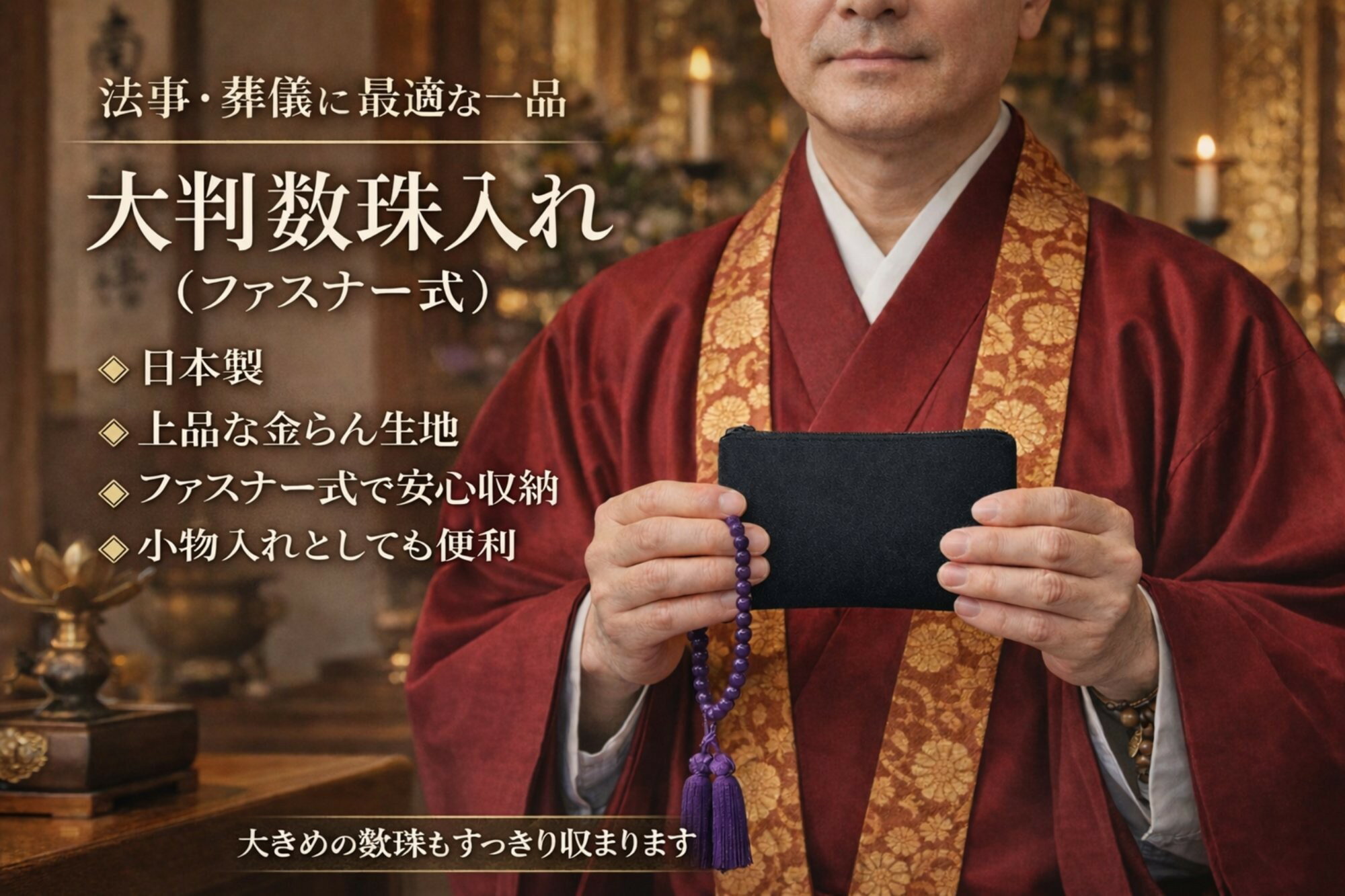 商品情報ファスナー型数珠入れサイズ　11×21cm素材　ポリエステル日本製ファスナー式・大判数珠入れ　￥1200（消費税込）送料無料メール便送り　男女兼用　小物入れ＆数珠入れ　贈り物　プレゼント　番号で撰んでください サイズ　11×21cm...