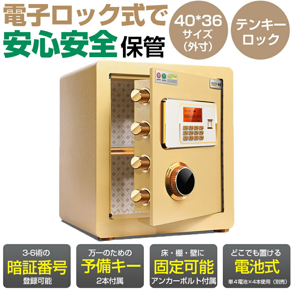 貴重品や大事な書類などをしっかり保管 電子金庫でセキュリティ対策 貴重品や個人情報のセキュリティ対策におすすめな家庭用電子金庫。 お好きな暗証番号を登録可能で、番号を忘れた時のために緊急開錠用の鍵も付属しています。 操作しやすいテンキー式を...