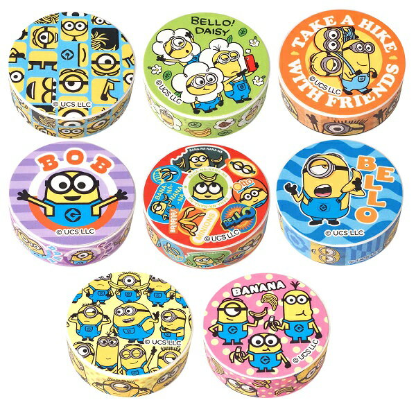 商品説明 【商品名】ミニオンズマスキングテープ 【24個セット】 【商品サイズ】 本体サイズ：直径45mm×15mm 【色】8種アソート。色・柄の指定は出来ません。 【注意事項】こちらの商品は業務用商材の為、不良品が出たとしても返品・交換・...