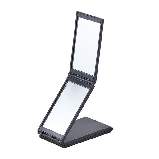 【商品仕様】商品サイズ/全開時:(約)48.6x7x0.9cm・折りたたみ時:(約)12.8x7x2.3cm、材質/本体:ABS樹脂・鏡:ガラス 見えにくいところを簡単チェック!目頭から目尻までメイクバランスをしっかりチェック!頭頂部も簡単...