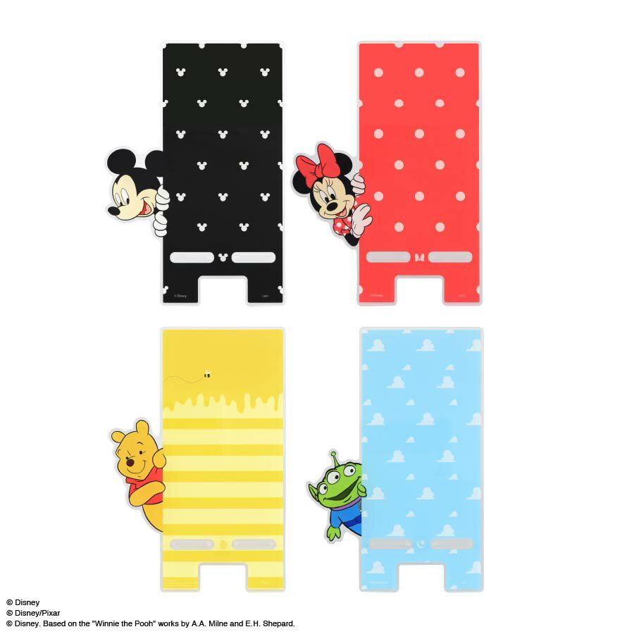 ディズニーキャラクター,ピクサーキャラクターデザインのアクリルスマホスタンドが新登場！「ミッキーマウス」「ミニーマウス」「くまのプーさん」「エイリアン」の4種類からお選びください！スマートフォンなどを立てかけられるアクリル製のデスクトップス...