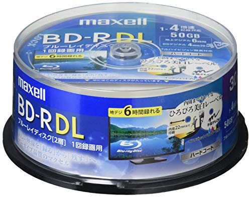 ブルー/-/BRV50WPE.30SP・パッケージ個数:1・・内周までキレイな印刷ができる「ひろびろ美白レーベル」。高性能記録膜を採用、優れた記録・再生・保持特性を実現。ハードコート層が、大切な映像をキズ・ホコリ・汚れから守る。高度な2層成...