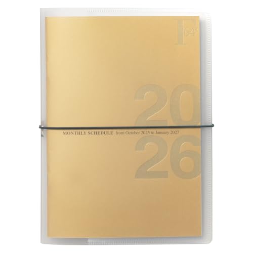 金/-/PBF93GO26・パッケージ個数:1・【本文サイズ】A5(W148×H210mm)・表紙素材：透明PPカバー・【期間】2025年10月〜2027年1月/六曜表記/月曜始まり・【内容】カレンダー1ページ/イヤリープラン2ページ/マン...