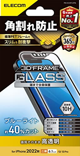 2)ブルーライトカット付きクリア/1)フィルム単体/PM-A22AFLGFBL・Size:1)フィルム単体Style:2)ブルーライトカット付き・パッケージ個数:1・3D設計のPETフレームで角割れを防ぐブルーライトカットタイプのiPhon...