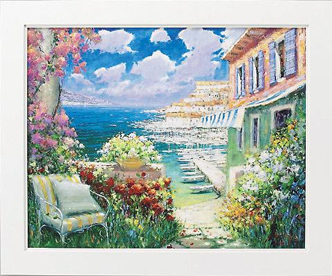 材質：樹脂フレーム サイズ：48×58cm 仕様：絵の表面を特殊ゲル加工 添付：石膏用取付金具 絵の表面に特殊な透明ゲルを使って、凹凸加工を施し、油絵のような質感を出しています 溢れんばかりの光をたくわえたマルコの風景画。青を鮮やかに引き立...