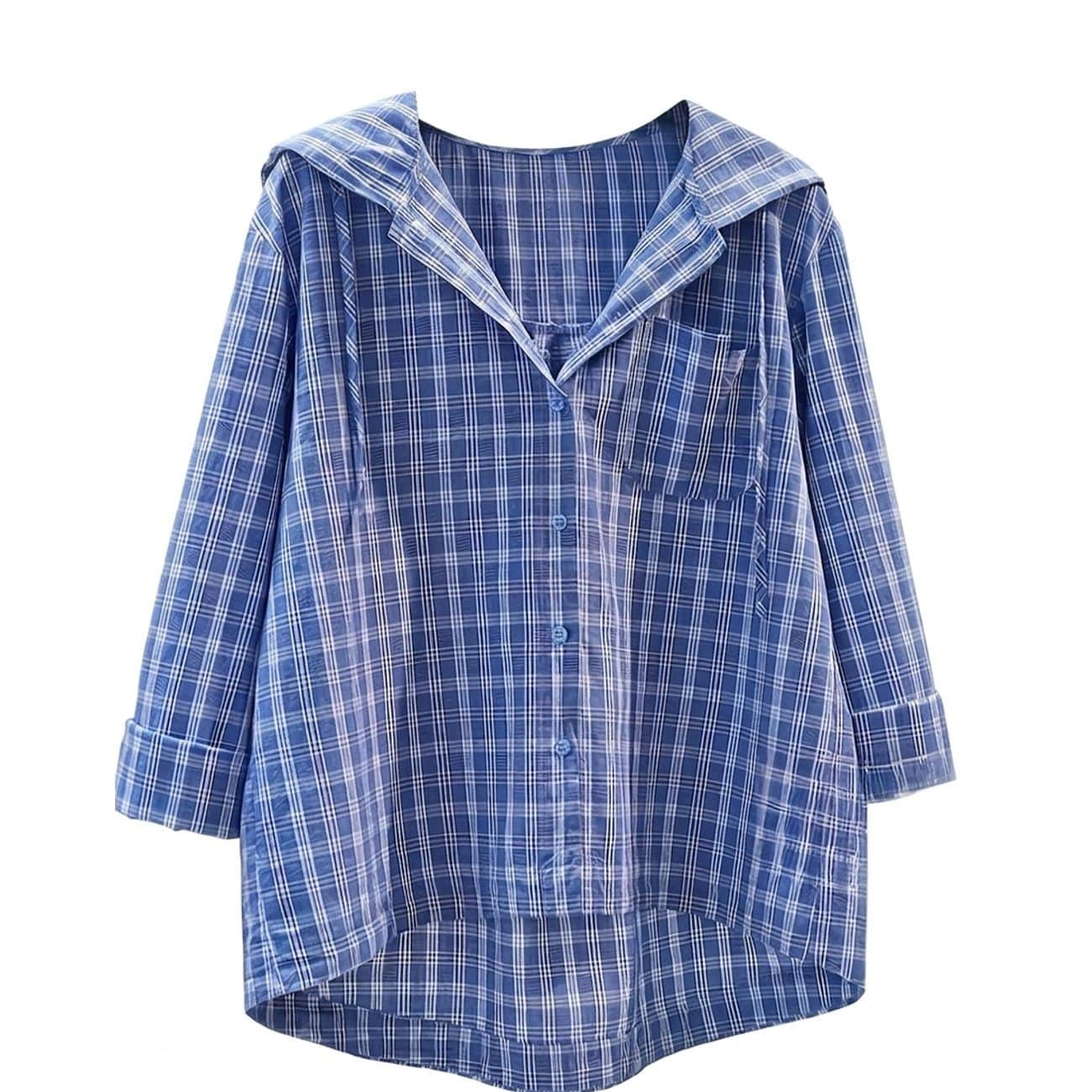 説明 【商品紹介】 ◆[S] バスト:100 着丈:67 / [M] バスト:104 着丈:68 / [L] バスト:108 着丈:69 / [XL] バスト:112 着丈:70 ◆【爽やかなチェック柄】清潔感溢れるブルーのチェック柄 シャ...