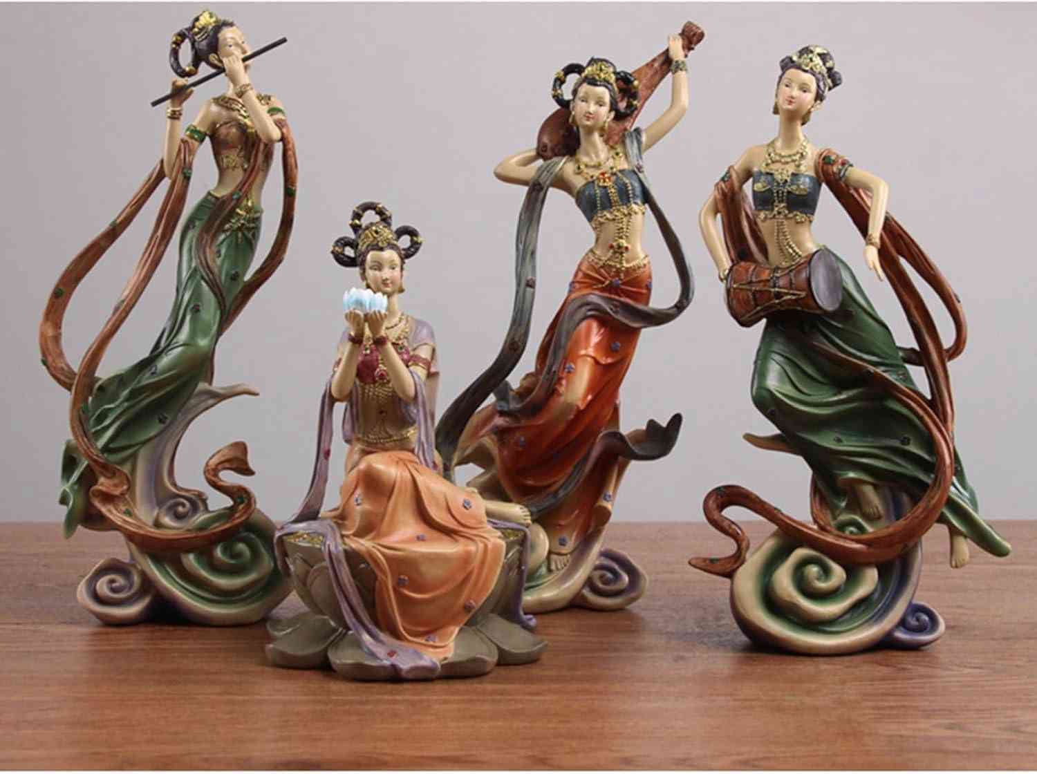 説明 商品の説明 材料:樹脂 サイズ：琵琶:15*31cm 腰鼓:16*29.3cm 笛:13*31cm 蓮華:14*22cm 「商品特徴」 優れた技術は、細心の彫刻、女性の形の神を保証することができます豊かな形、生き生きとしたイメージ、優...