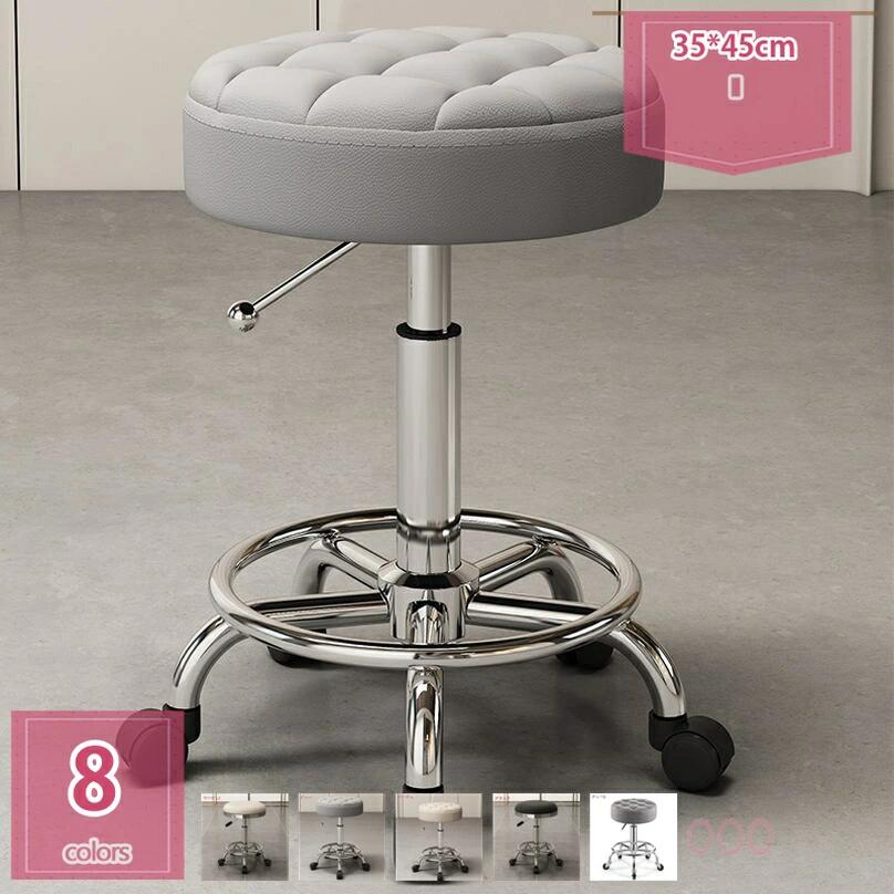 メイン素材：メタル、PUレザー★【サイズ】：座面：約直径33m； 約45-56cm；； ◆材質：座面：ビニールレザー； 【製品紹介】高さ調節が可能な、360度回転するキャスター付きのエステスツールです。多彩な色をお選びいただけます。★PUレ...