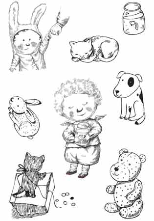 8コのスタンプがセットになっています。 ■サイズ 中央 天使の絵柄：6.5 × 3.5 cm 右下 クマの絵柄：4.5 × 2.5 cm クリアスタンプは透明ですので、 スタンプする時ズレにくく、押したい場所に押しやすいです。 スタンプ部分...