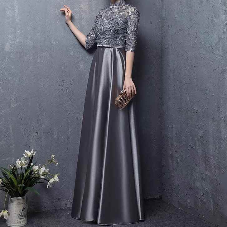 華やかな舞台で輝く主役級ドレス！結婚式や演奏会、二次会まで幅広く対応。ハイネックやレース、ウエストマークでエレガントに。体型カバーも抜群で、どんなシーンでも自信を持って。Sから4XLまでサイズ展開で、誰もが美しく輝ける一着。シルバーカラーで...