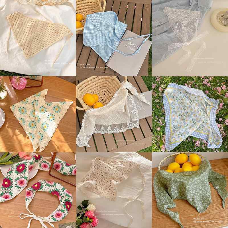 ・カテゴリ: ヘアアクセサリー・スタイル: ・種類: スカーフヘアバンド・モチーフ: 花柄・柄: 格子柄・デザイン要素: レース、小花柄、リボン