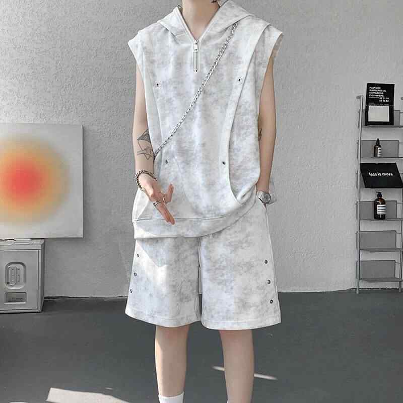 ・カテゴリ: メンズカジュアルセットアップ・スタイル: カジュアル・主な素材: 兎毛・トップス: Tシャツ・トップス袖丈: ノースリーブ・ボトムス丈: ショートパンツ・厚み: 標準・カラー展開: 絞り染め白、絞り染め黒・サイズ展開: M、L...