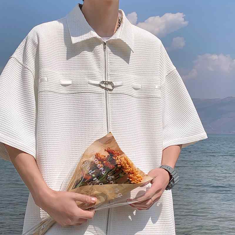 ・カテゴリ: シャツ・タイプ: 開襟シャツ・スタイル: 香港風・対象年齢: 成人・性別: 男性・着用シーン: カジュアル・主な素材: ポリエステル100%・厚さ: 標準・加工: イージーケア加工・ネックライン: 襟付き・袖丈: 半袖・柄: ...