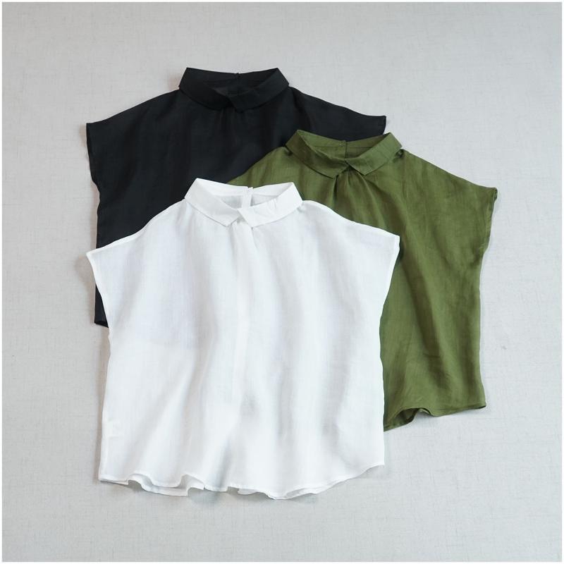 ・カテゴリ: シャツ・スタイル: 森ガール風・主な素材: 苧麻95%以上・ネックライン: 襟付き・袖丈: ノースリーブ・柄: 無地・カラー展開: ブラック、ホワイト、グリーン・サイズ展開: フリーサイズ