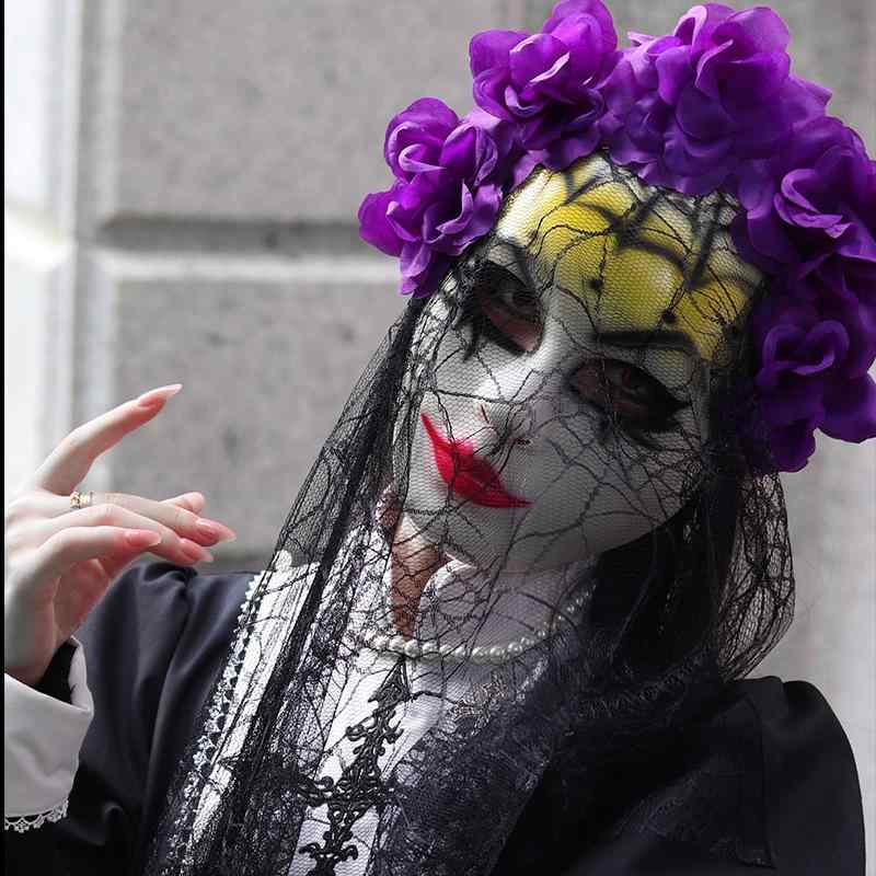 ・テーマ: 亡霊・素材: プラスチック・デザイン: 亡霊、紫花黄顔、五芒星紫顔・スタイル: ホラー・種類: マスク・機能: DIY