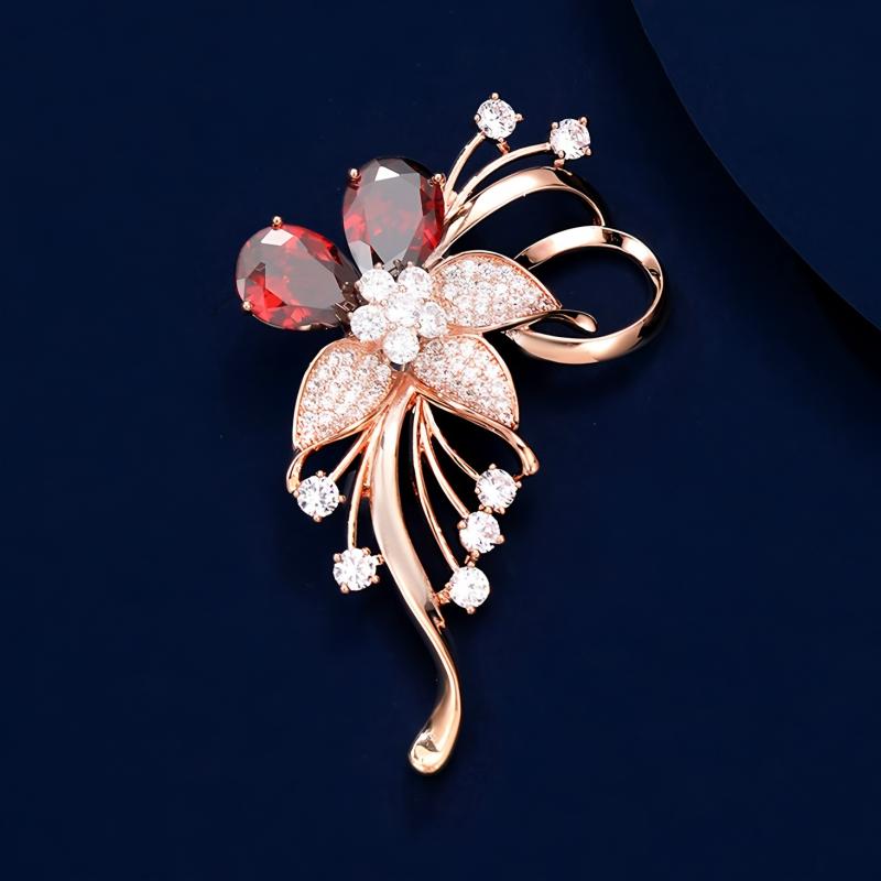 ・カテゴリ: ブローチ・対象: 女性・スタイル: 日韓、清新、フェミニン・素材: 合金・加工: クリスタル装飾・デザイン: 花・カラー展開: 赤、紫