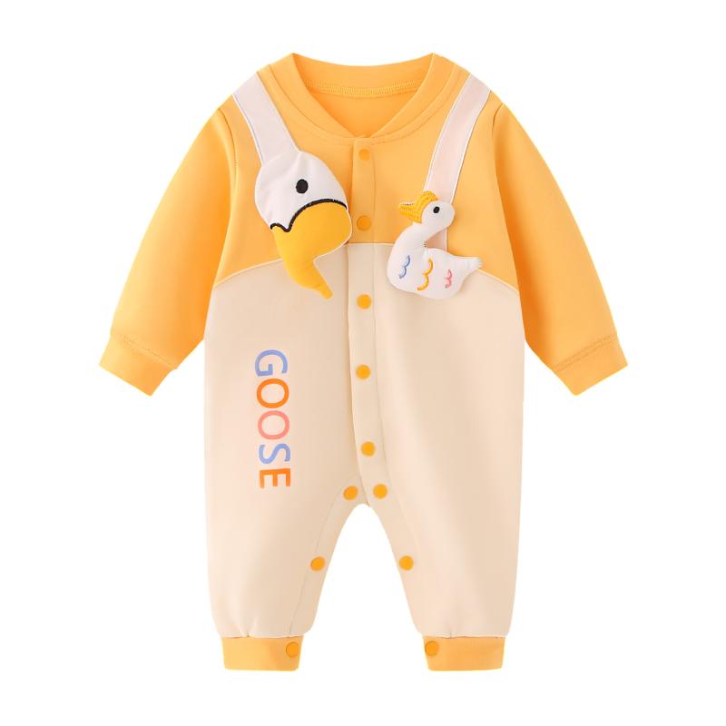 ・カテゴリ: ロンパース、カバーオール・主な素材: 綿100%・対象年齢: 新生児(0-1歳)・性別: 男女兼用・袖丈: 長袖・厚さ: 普通・留め具: 前開きスナップボタン・スタイル: カジュアル・タイプ: 長袖ロンパース・カラー展開: 鵝...