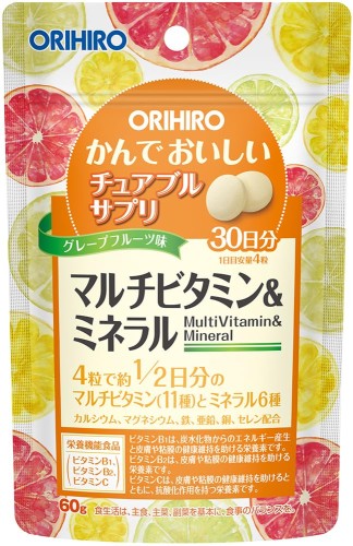 商品サイズ (幅×奥行×高さ) :110mmx30mmx170mm 原産国:日本 内容量:120粒関連キーワード：ORIHIRO オリヒロ かんでおいしいチュアブルサプリ マルチビタミンミネラル グレープフルーツ