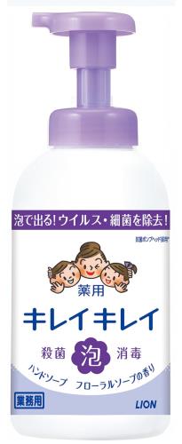 商品サイズ (幅×奥行×高さ) :80mm×80mm×215mm 原産国:日本 内容量:550ml 材質:ボトル:PE ポンプ:PP、PE関連キーワード：業務用 大容量 キレイキレイ 薬用 泡ハンドソープ 550ml フローラルソープの香り...