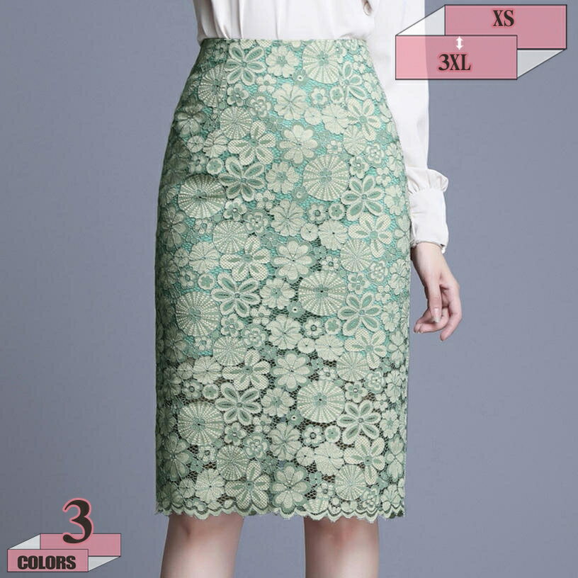 表地：綿、ポリエステルメイン素材：ポリエステル→☆←1：【レースの花柄】花柄レーススカート。甘くなり過ぎない花柄がポイントのラッセルレースを使用。大小様々な種類の花々を紡いだ刺繍レース。上質レースで大人可愛いをつくる！総レースが華やかな印象...