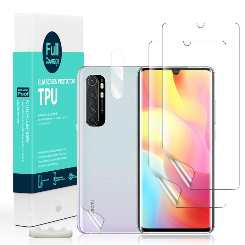 Ibywind 対応 Mi Note 10 Lite TPUフィルム 2 枚ハイドロゲルフィルム ガイド枠付き レンズカバー（1枚） 背面シート（1枚） 優れている弾力性と柔軟性TPU素材保護シート 【全面吸着】【気泡ゼロ】【全画面保護】:...