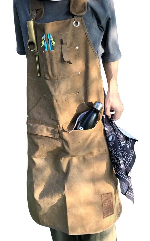 [Mamaplus] キャンプ エプロン メンズ アウトドア 難燃性キャンバス生地 焚火 ワークエプロン【「紐延長Ver.」→エプロン紐+20cm（左右）にアップデート】エプロン紐の長いものをお造りしましたです。キャンプを愉しむ大人の男性に...