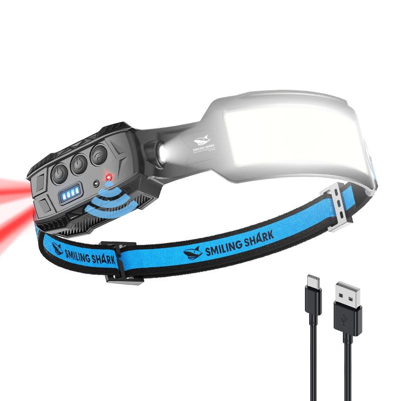 TD-0123 Smiling Shark LED ヘッドライト, TD-01254️⃣【複数の照明モード】前面ランプには、高輝度投光器、中輝度投光器、高固定焦点投光器など、異なる4つの照射モードがあります🖐【手を振ることで...