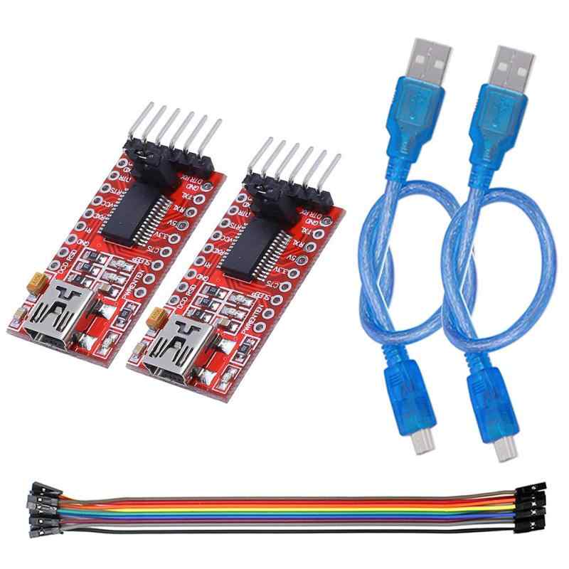 KeeYees FTDI FT232RL USB-TTLシリアル変換アダプターモジュール 5V/3.3V切り替え 2個入り 専用USBケーブル付き 2本入 ジャンパーワイヤ付き メス-メス 10ピンピンの定義：DTR 、RXD、TXD 、V...