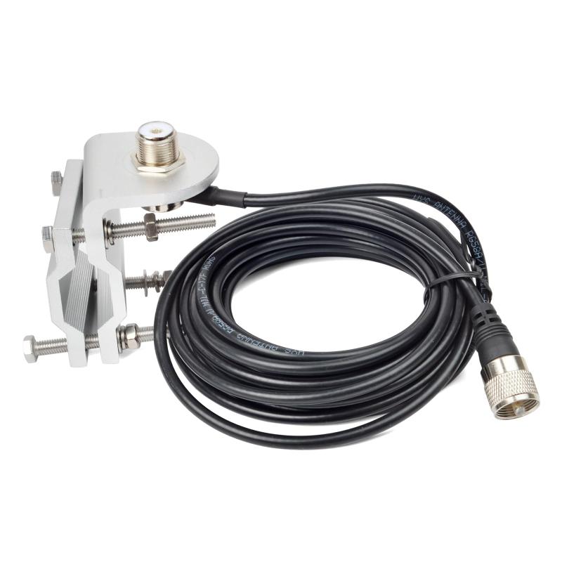 HYS アルミ製 パイプステー/ミラーステー/ルーフレール アンテナ基台 RG58同軸ケーブル（5m）セット MJ-MP型 アマチュア無線アンテナ固定用【固定金具】アマチュア無線アンテナをベランダ、パイプステー、ミラーステーやルーフレールへ...