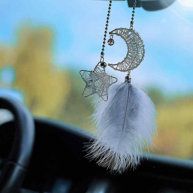 車ペンダント ルームミラー アクセサリー スタームーンドリームキャッチャー 車内 アクセサリー 車 ドレスアップ 車 飾り 車用品 カーアクセサリー 車内 バックミラー 車内装飾 羽飾り 風