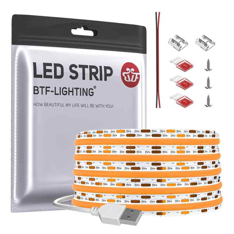 BTF-LIGHTING COB FCOB LEDテープライト USBライト 高密度 2M 320LEDs/m 橙色 オレンジ 幅8mm「超明るい」 DC5V 320LEDs/m 640LEDs/2m 2M 8mm 橙色 オレンジ。フレキシ...