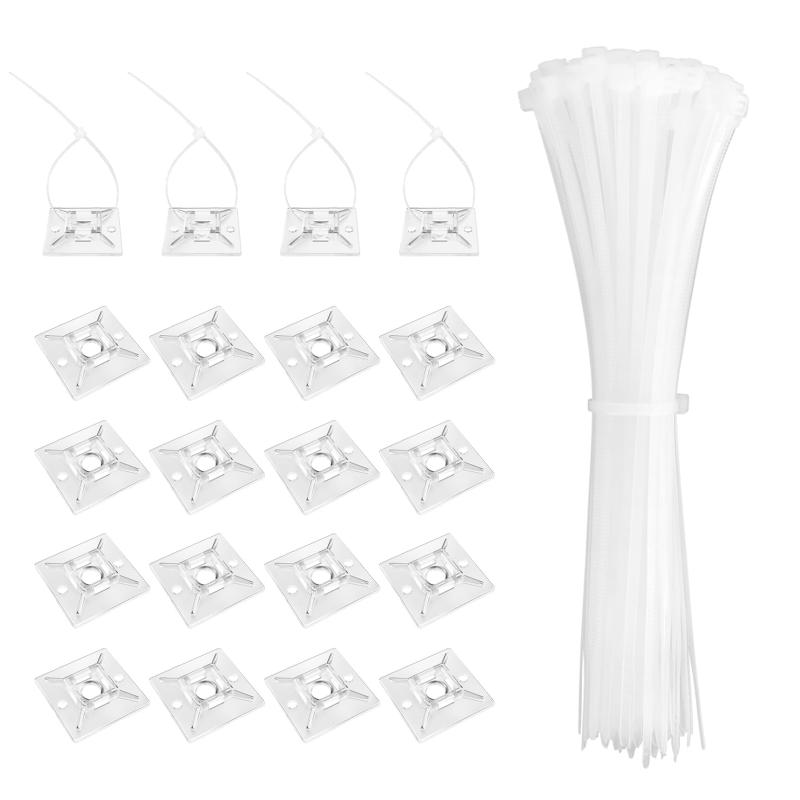 ケーブルタイ マウントベース ナイロン結束バンド セット ナイロンケーブルストラップ 強力粘着テープ付き 配線 固定具 ケーブル コード 収納 整理【セット】結束バンドとマウントベースを組み合わせて使用すれば、簡単にコードをきれいに整理できます。