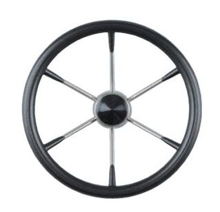 ■商品名：ステアリングホイール/クルーザ25 ■パーツNo：OS-07555 ■カラー：シルバー＆ブラック ■サイズ ：直径38cm、スポーク角度25度 ■数量：1個 ■状態：新品 【コ メ ン ト】 クルーザなどで使用する 直径38cmの...