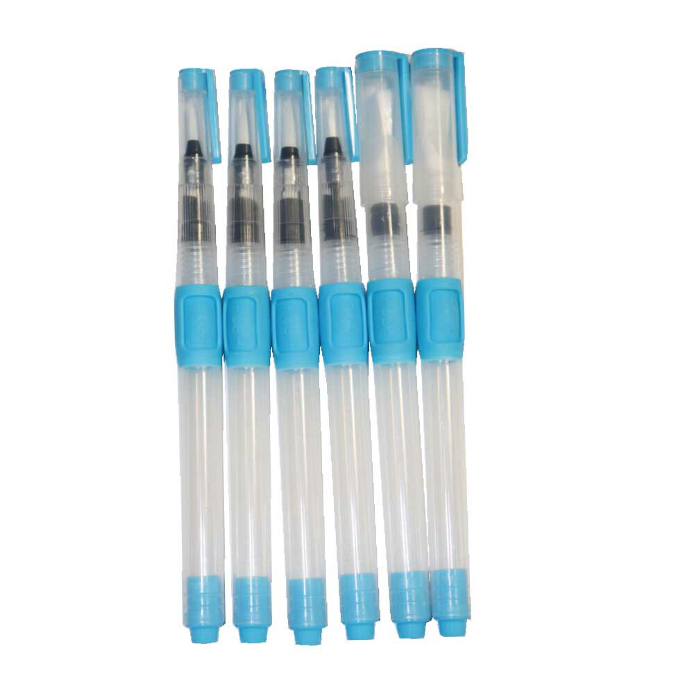 水筆6本セット 毛先の大きさが異なる6種類の筆が入っています。 材質：毛先ナイロン・軸部プラスチック グリップ部分がゴム製で握りやすい仕様。 水彩画などのペイントに。 1本あたりの大きさ：約1.5x18.5cm 毛先の長さ：約1〜1.5cm...