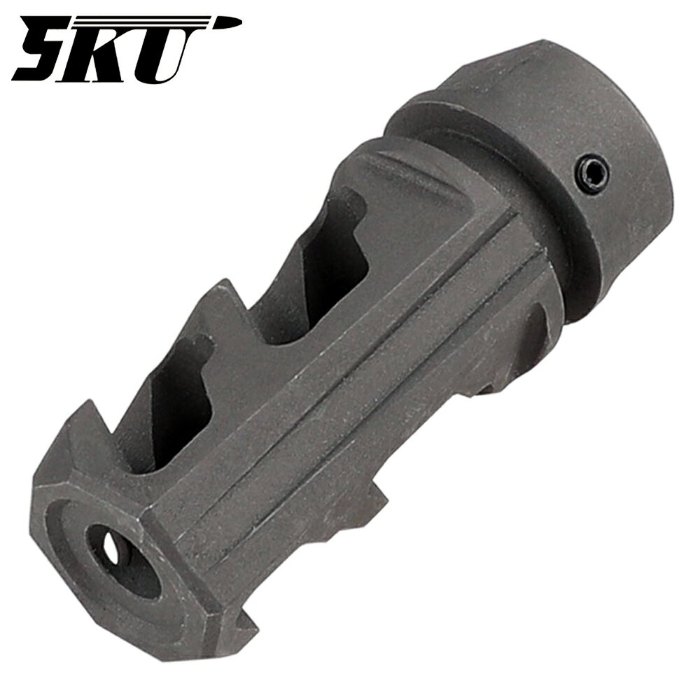 商品詳細 ・メーカー：5KU ・材質：スチール ・全長 580mm x 直径 約23mm ・重量：約68g ・対応機種：14mm逆ネジの各種アウターバレル 5.56タイプ マズルブレーキです。 全体に施された複雑な形状のポートや刻印がリアル...