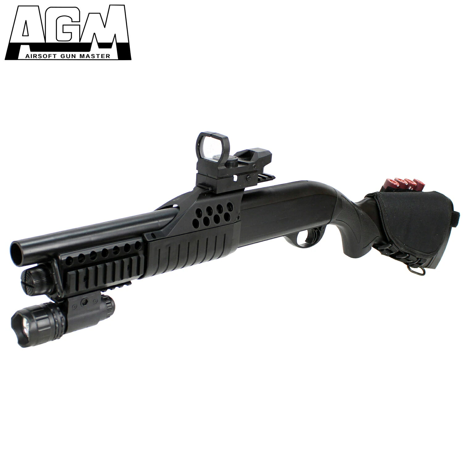 商品詳細 ・メーカー：AGM ・材質：プラスチック ・動力：エアコッキング ・付属マガジン：シェル型マガジン（単発式） ・レイル：20mmレイル ・可変HopUp機能搭載 ・付属品：ダミーダットサイト/ダミーライト/シェル型マガジン（4個）...