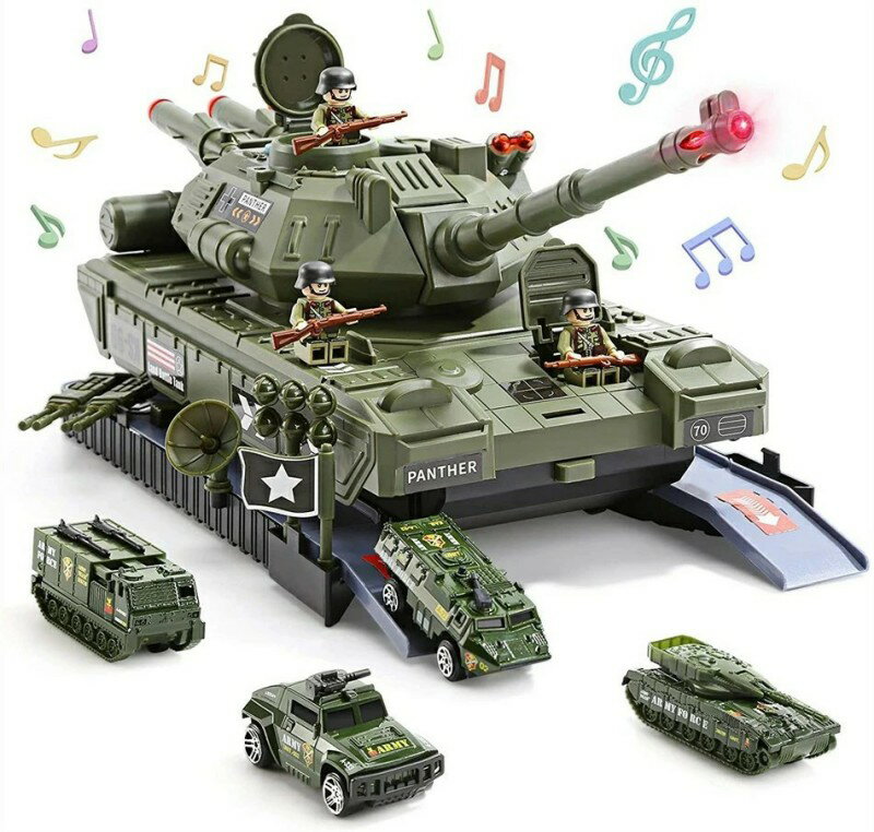 【タンクセット】合金と高質のABSで作られた戦車セット、丈夫な作りなので、安心して遊べられます。タンクモデル、合金ミニカー、ドール、大型本体に！楽しく遊んでいるうちに子供の創造力と想像力を発揮させ、認知能力も向上させます！ 【両モード遊び】...